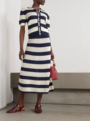 ERES Openwork Knit Striped Midi Skirt