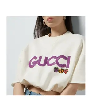 Gucci Embroidered Fruit Patch Jersey Sweatshirt