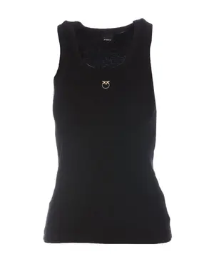 Pinko Ribbed Logo Plaque Tank Top - Black