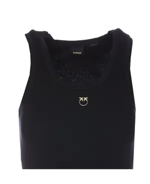 Pinko Ribbed Logo Plaque Tank Top - Black
