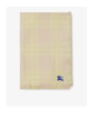 Burberry Checked Logo Embroidered Frayed-edge Scarf