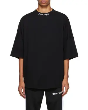 Palm Angels Ns Logo Over Tee Navy Yellow