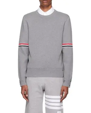 Thom Browne Milano Stitch Crew Neck Knitted Sweater - Light Gray
