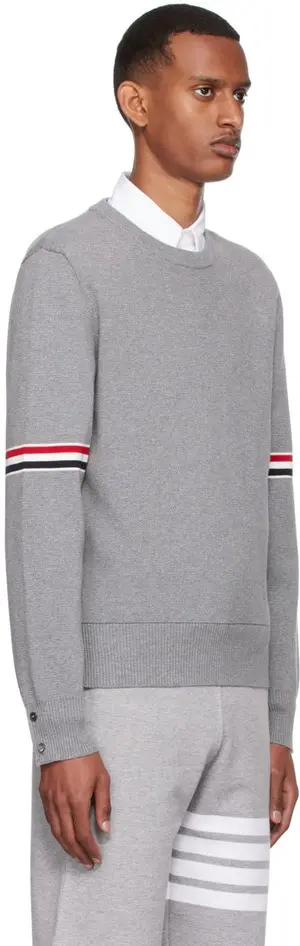 Thom Browne Milano Stitch Crew Neck Knitted Sweater - Light Gray