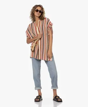 Vanessa Bruno Short-sleeved Striped Sweater With Tassels