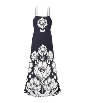 Farm Rio Floral Print Maxi Dress With Adjustable Straps - Black