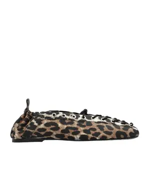 GANNI Canvas Printed Ballet Flats With Lace-up Detail - Leopard Color