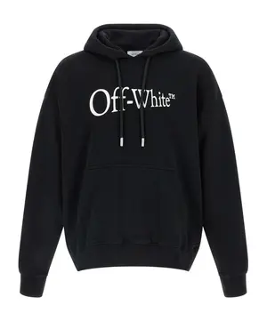 Off-White Logo Printed Drawstring Hoodie - Black