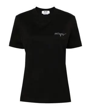 MSGM Logo Embroidered Crewneck T-shirt - Black
