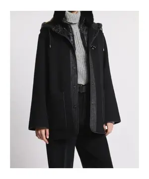 FAY Hooded Wool-cashmere Pea Coat With Quilted Nylon Detailing - Black