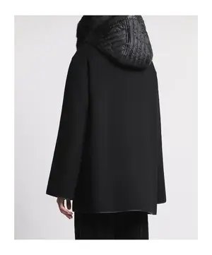 FAY Hooded Wool-cashmere Pea Coat With Quilted Nylon Detailing - Black