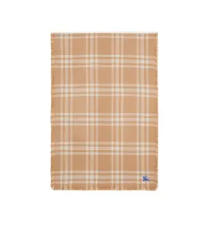 Burberry Logo Embroidered Check-pattern Frayed-edge Scarf - Nude