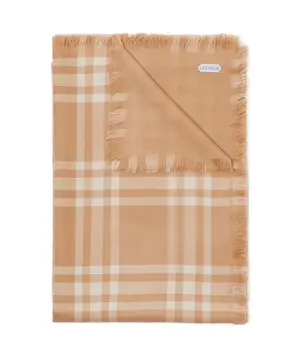 Burberry Logo Embroidered Check-pattern Frayed-edge Scarf