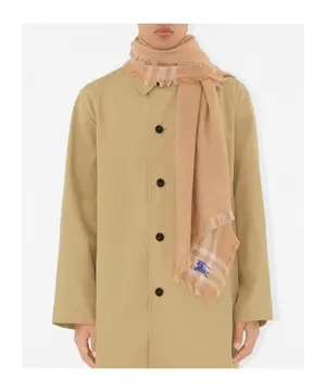 Burberry Logo Embroidered Check-pattern Frayed-edge Scarf