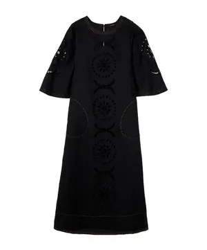 Vita Kin Mia Broderie Anglaise Linen Midi Dress - Black