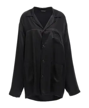 Balenciaga Logo Embroidered Long-sleeve Pajama Shirt - Black
