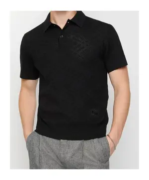 Burberry Checked Ribbed-knit Polo Shirt