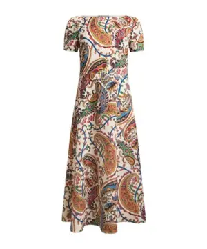 Etro Paisley Printed Short-sleeved Midi Dress - Multi-color