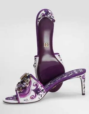 Dolce & Gabbana 60mm Majolica-print Embellished Mules