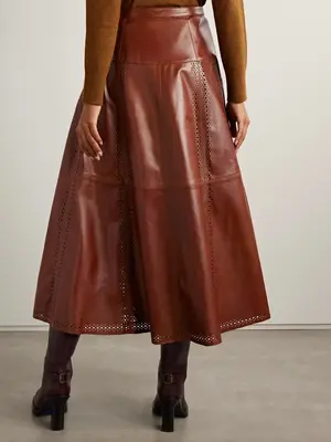 Ulla Johnson Aninda" Patchwork Perforated Leather Midi Skirt