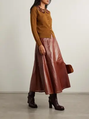 Ulla Johnson Aninda" Patchwork Perforated Leather Midi Skirt