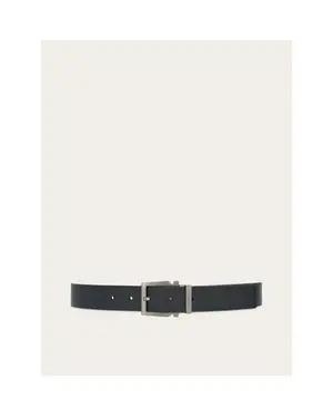FERRAGAMO Reversible Leather Belt With Geometric Clasp - Black