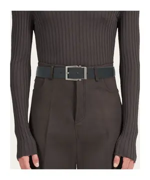 FERRAGAMO Reversible Leather Belt With Geometric Clasp - Black