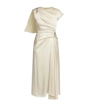 Erdem Asymmetric Crystal-embellished Draped Satin Dress