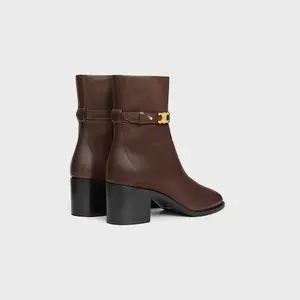 Celine Garance Triomphe Strap Boot In Calfskin - Oak