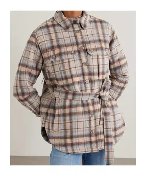 Veronica Beard Mikaela Belted Checked Flannel Shirt Jacket - Nude