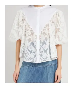 Giambattista Valli Lace Puff Sleeve Top