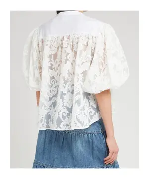Giambattista Valli Lace Puff Sleeve Top