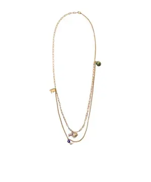 Burberry Double Chain Embellished Necklace With Charms - Gold/multicolor