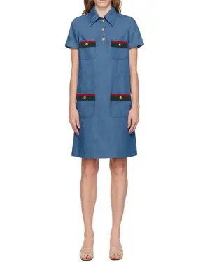 Gucci Denim Mini Dress With Webbing Trim