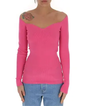 Balenciaga Sweetheart Neckline Knit Top - Pink