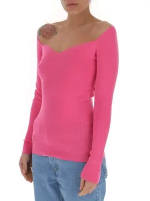 Balenciaga Sweetheart Neckline Knit Top - Pink