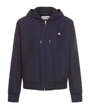 Celine Triomphe Blouson Jacket With Hood In Cotton Twill - Navy Blue