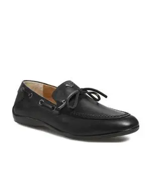 Emporio Armani Leather Boat Shoes With Tie Fastening - Black