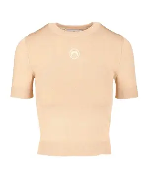 MARINE SERRE Embroidered Logo Short-sleeve Knit T-shirt - Nude