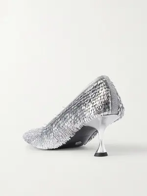 Proenza Schouler Sequined Mesh High Heel Pumps - Silver
