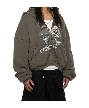 LU'U DAN Distressed Zipper Hoodie - Black