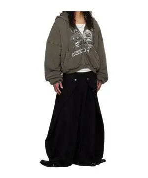 LU'U DAN Distressed Zipper Hoodie - Black
