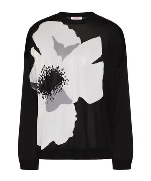 Valentino Garavani Floral Patterned Crewneck Jumper - Black