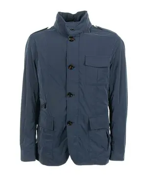 MOORER High-neck Buttoned Jacket - Blue