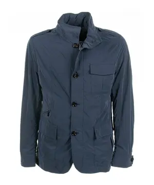 MOORER High-neck Buttoned Jacket - Blue