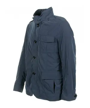MOORER High-neck Buttoned Jacket - Blue