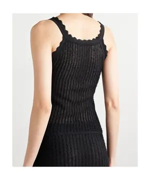 Khaite Ennio Scalloped Pointelle-knit Tank - Black
