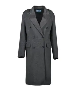 Prada Double-breasted Cashwool Coat - Dark Grey
