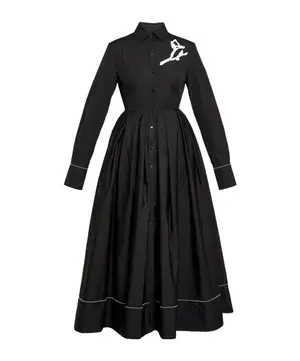 Erdem Embroidered Pleated Cotton-poplin Midi Shirt Dress - Black