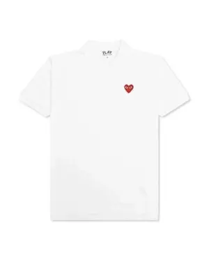 Comme Des Garçons Heart Logo Embroidered Short-sleeved Polo Shirt - White
